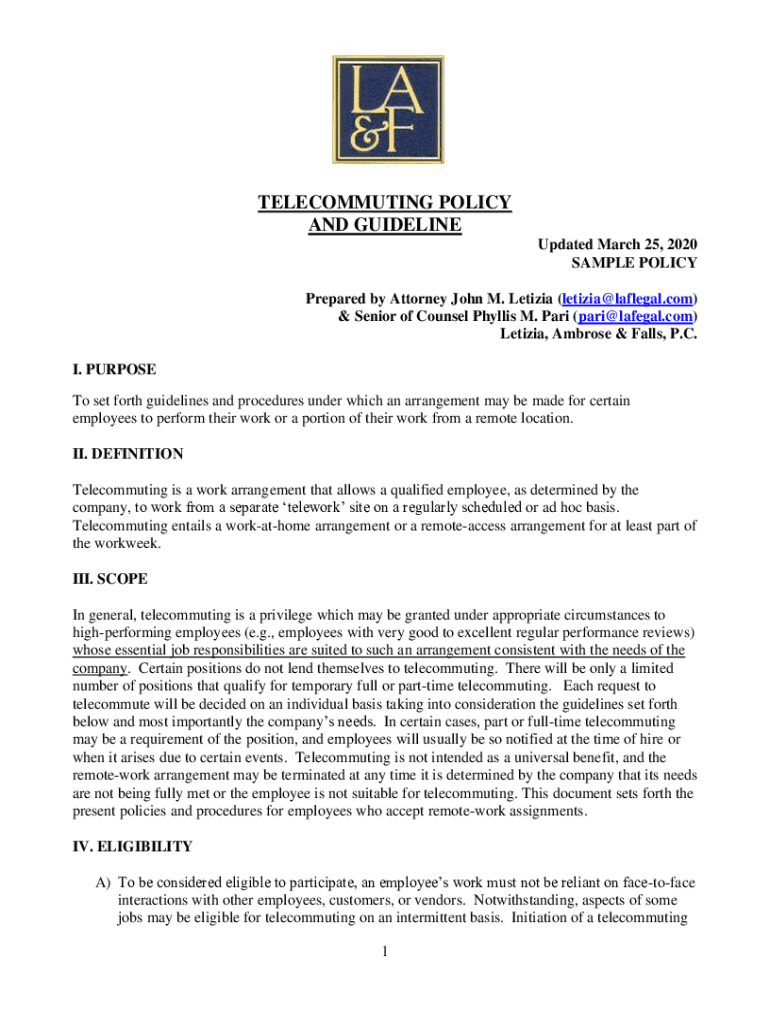 Fillable Online Examples of Telecommuting Policy - Format ...