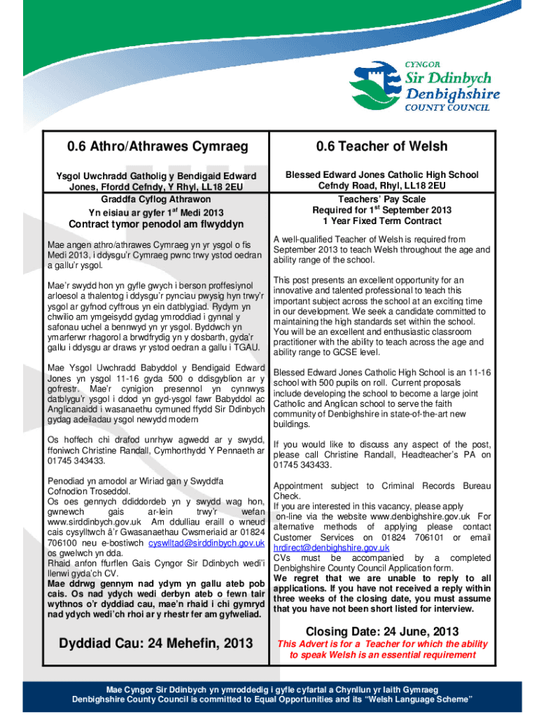 Fillable Online 0.6 Athro/Athrawes 0.6 Science Teacher (Biology ...