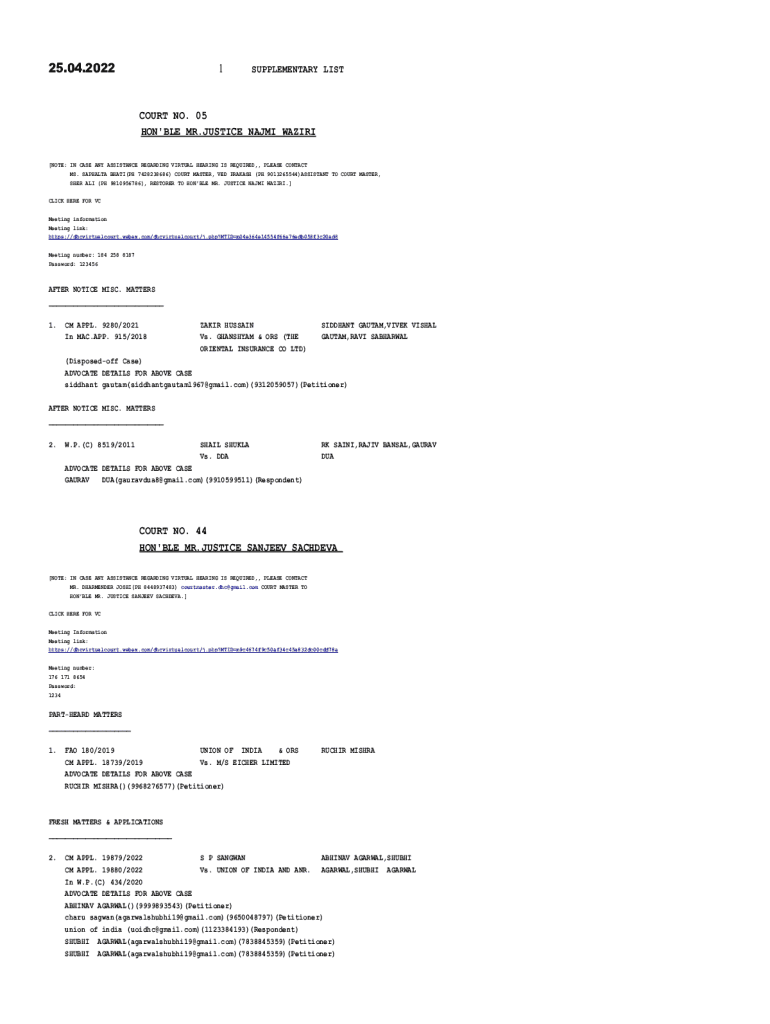 Fillable Online delhihighcourt nic Hon'ble Mr. Justice Najmi Waziri ...