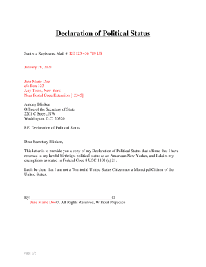 Fillable Online Declaration of Political StatusPDFU.S. StateUnited ...
