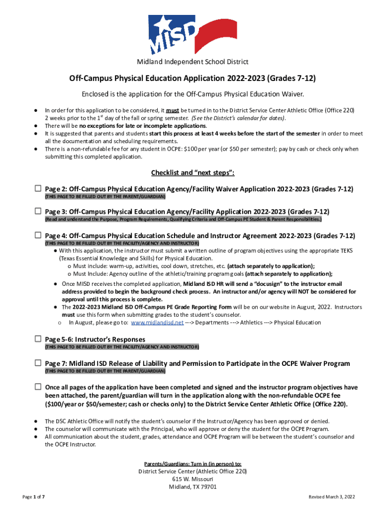 Fillable Online Athletics and PE / Home - Midland Independent School District Fax Email Print ...