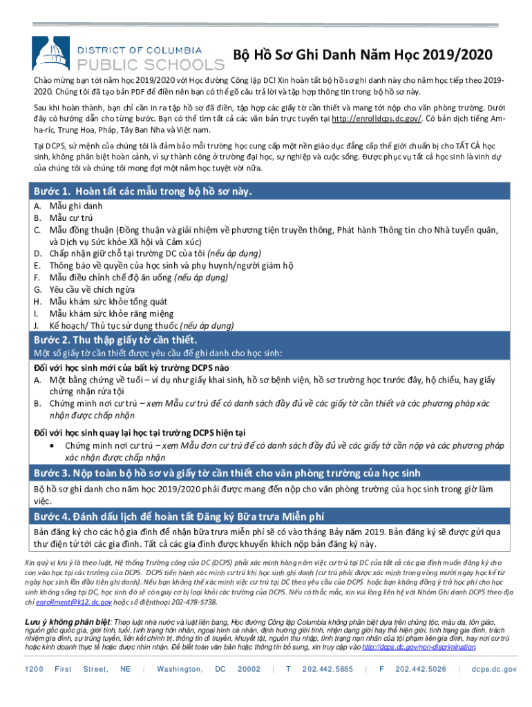 Fillable Online enrolldcps.dc.govsitesdcpsenrollmentB H S Ghi Danh N H ...
