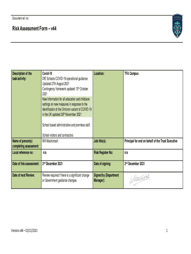 Fillable Online FREE 19+ Sample Risk Assessment Forms in MS ...