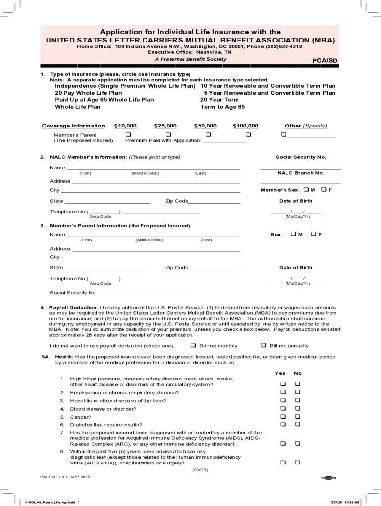 Fillable Online nalc.orgmember-benefitsmutual-benefitApplication for ...