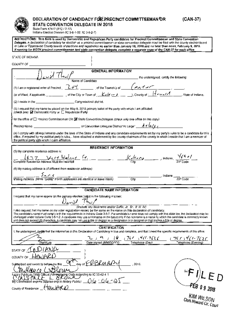 Fillable Online Fillable Online DECLARATION OF CANDIDACY FOR PRECINCT ...