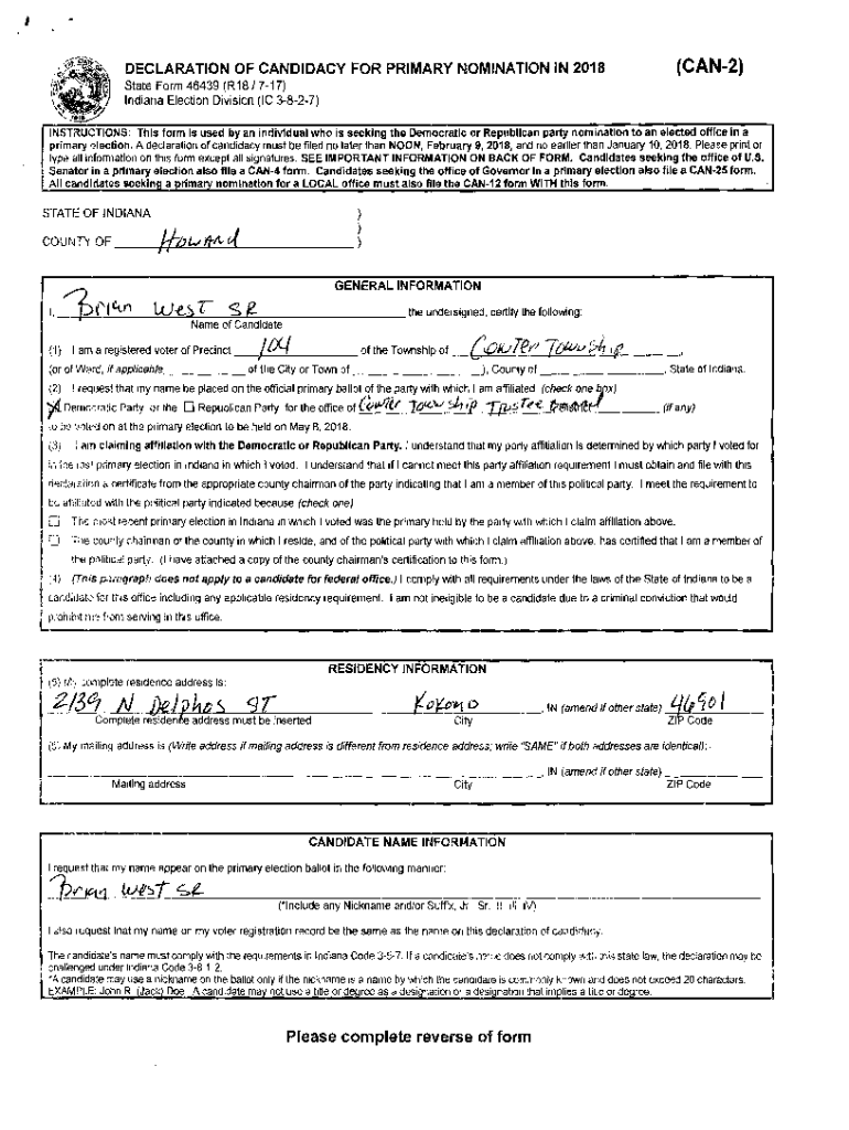 Fillable Online Document Center / CAN-2 Declaration of Candidacy for ...