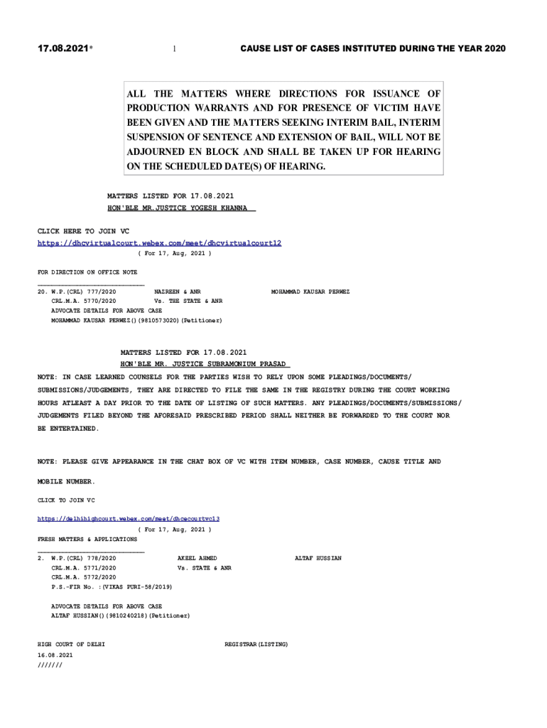 Fillable Online delhihighcourt nic ALL THE MATTERS WHERE DIRECTIONS FOR ...