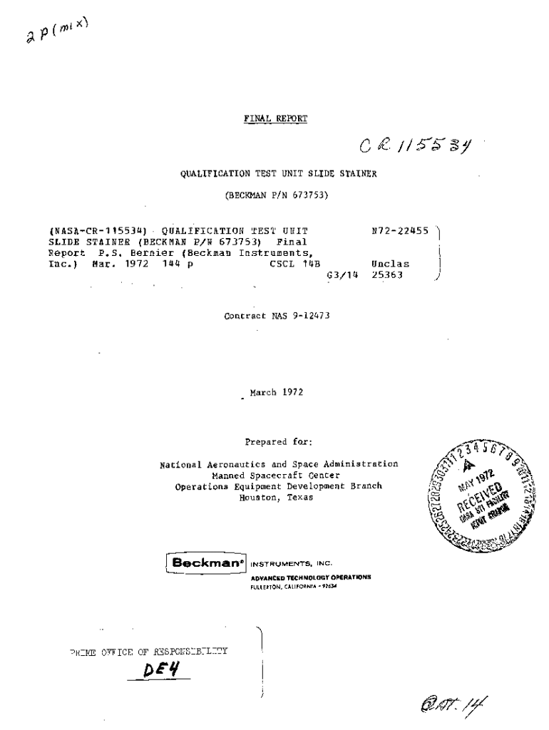 Fillable Online ntrs nasa FINAL REPORT QUALIFICATION TEST UNIT SLIDE ...