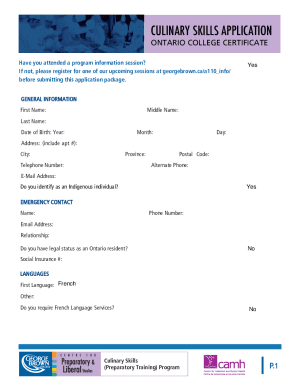 Fillable Online Culinary Skills Application Forms Fax Email Print ...