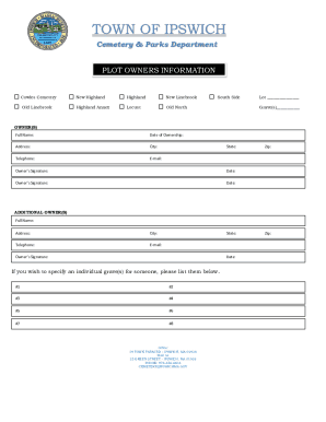 Fillable Online Cemetery & Parks Department PLOT OWNERS INFORMATION Fax ...