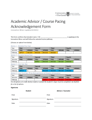 Fillable Online Academic Advisor / Course Pacing Acknowledgement Form ...