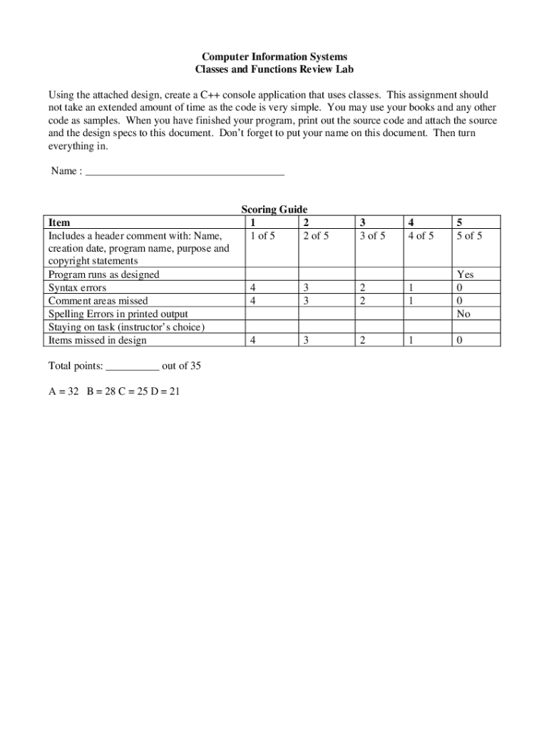 Fillable Online Classes and Functions Review Lab Fax Email Print - pdfFiller