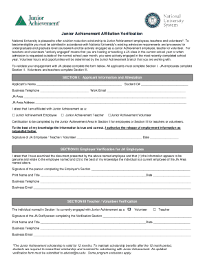 Fillable Online Junior Achievement Affiliation Verification - National ...
