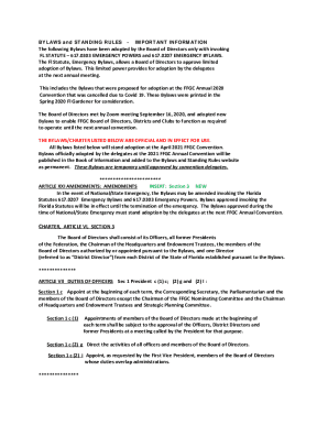 Fillable Online BYLAWS and STANDING RULES - IMPORTANT INFORMATION The ...