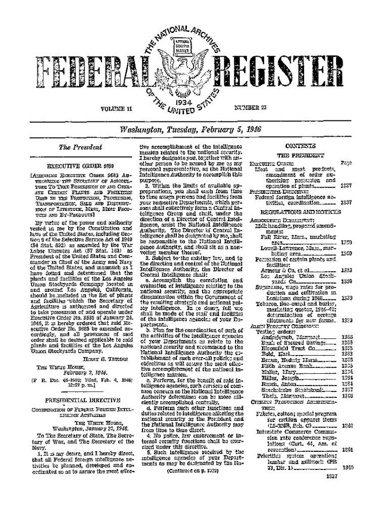 Fillable Online Federal Register. Federal Register, Volume 11, Number ...