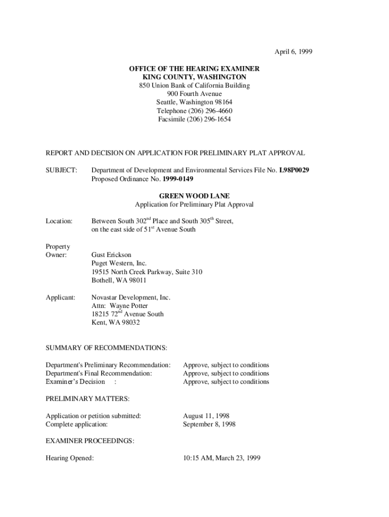 Fillable Online Green Wood Lane, Gus Erickson, Puget Western Inc ...