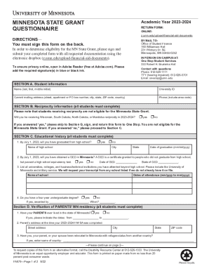 Fillable Online onestop umn MINNESOTA STATE GRANT Academic Year 2023 ...