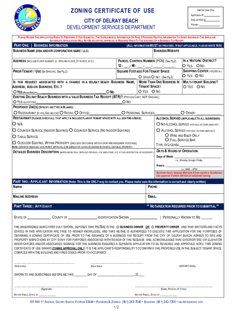 Fillable Online zoning certificate of use - city of delray beach ...