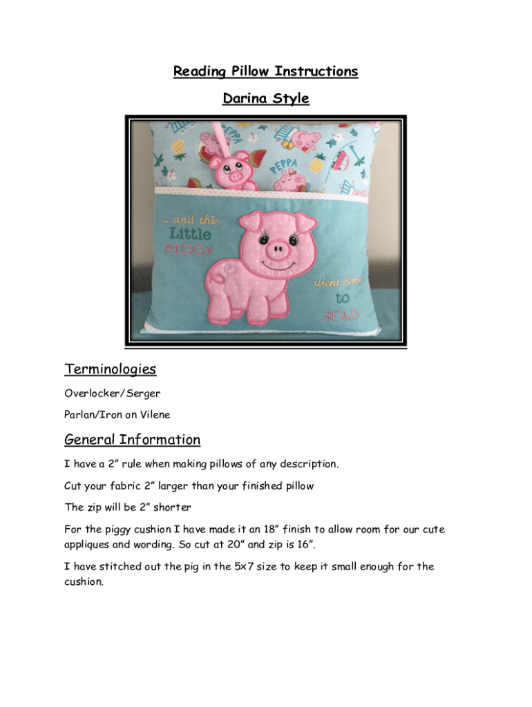 Fillable Online How to make a Reading Pillow - Embroidery Designs and ...