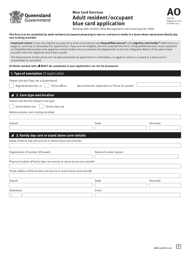 Fillable Online Adult resident/occupant blue card application - Blue ...