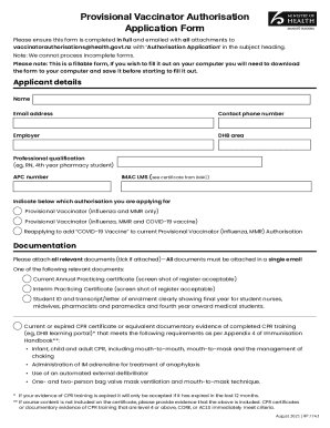 Fillable Online Provisional Vaccinator Authorisation Application Form Fax Email Print - pdfFiller