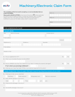 Fillable Online Fillable Online MachineryElectronic Claim Form - NRMA Insurance Fax ... Fax ...