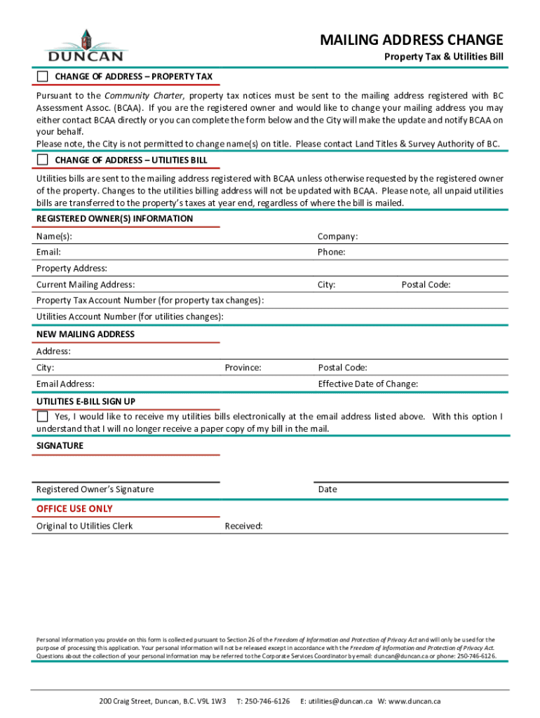 Fillable Online Property Tax Bill Mailing Address Change Request Form ...