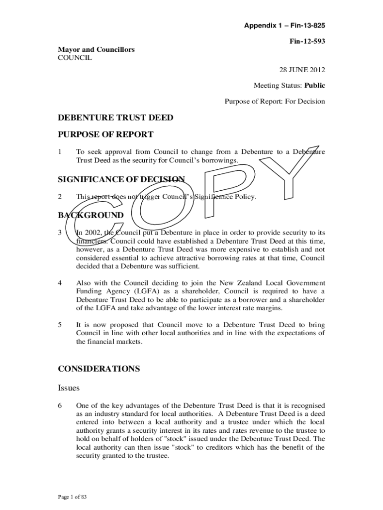 Fillable Online DEBENTURE TRUST DEED PURPOSE OF REPORT SIGNIFICANCE OF ...