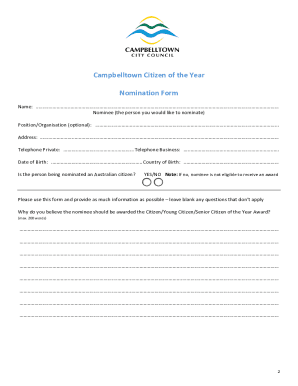 Fillable Online 2022 Australia Day Nomination Form - Citizen of the ...