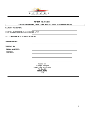 Fillable Online Tender For Supply and Delivery of Assorted Library Books Fax Email Print - pdfFiller