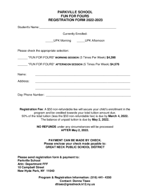 Fillable Online Fillable Online PARKVILLE SCHOOL FUN FOR FOURS REGISTRATION FORM 2018 ... Fax ...