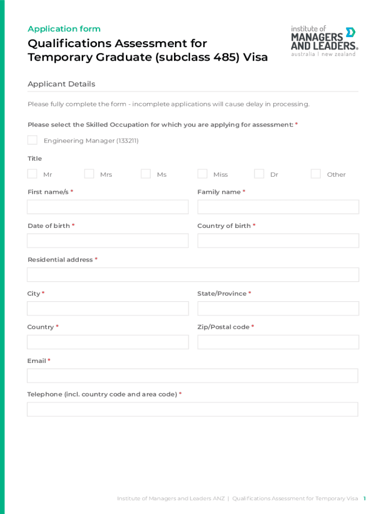 Fillable Online Application form Qualifications Assessment for ...