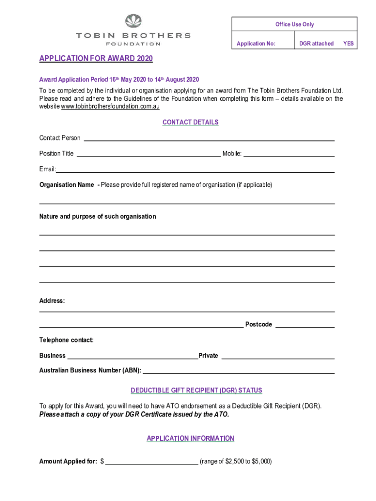 Fillable Online Award Application Form Template - forms.app Fax Email ...