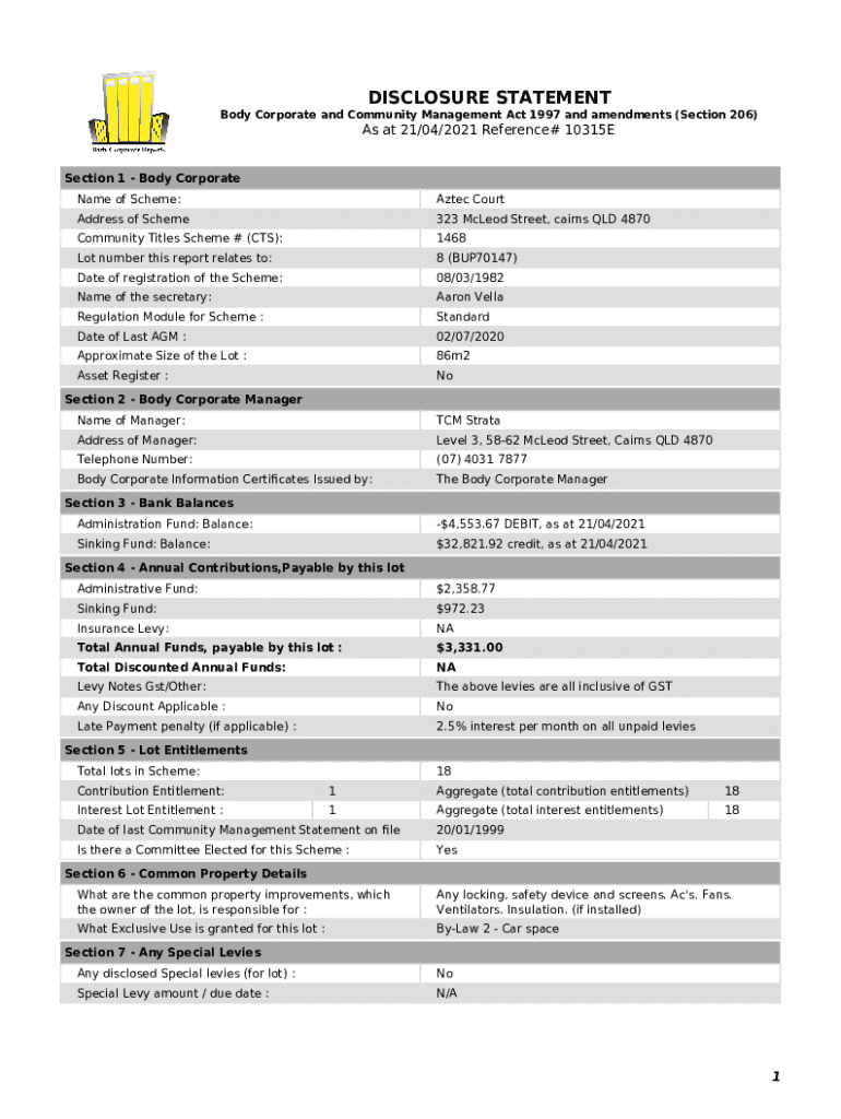 Fillable Online Body corporate and community management - Queensland ...