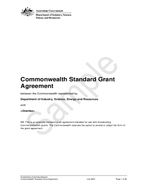 Fillable Online Commonwealth Standard Grant Agreement Template - Department of Finance Fax Email ...
