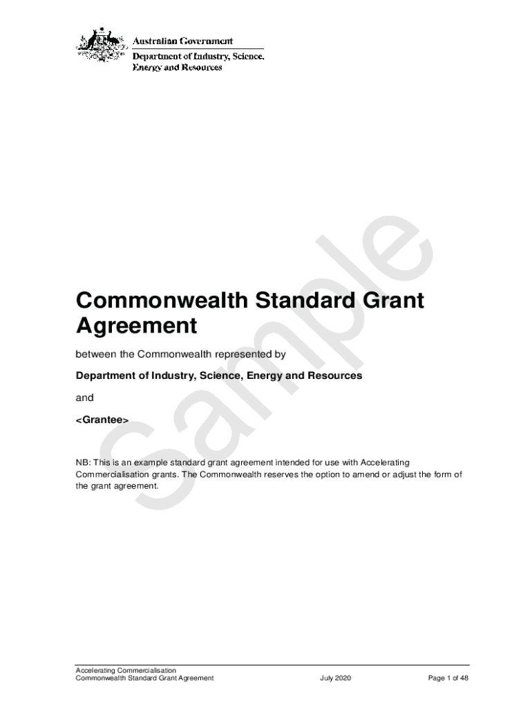 Fillable Online Commonwealth Standard Grant Agreement Template ...