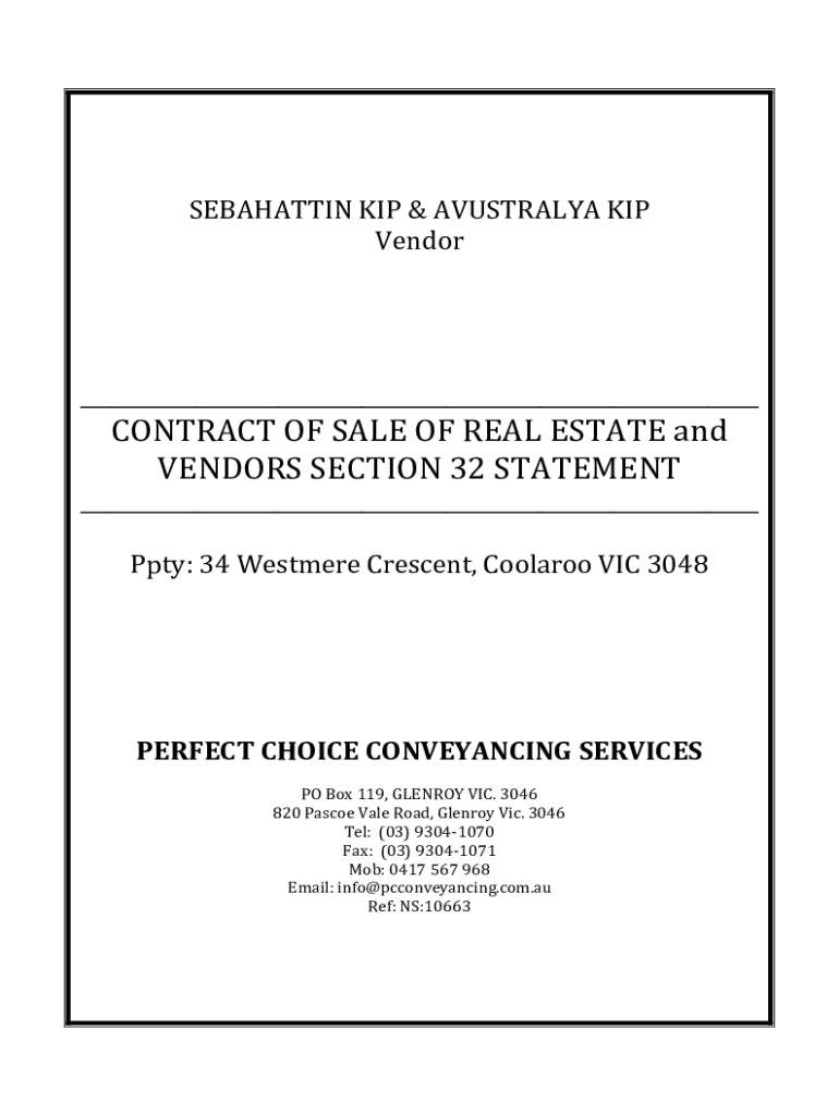 Fillable Online CONTRACT OF SALE OF REAL ESTATE and VENDORS SECTION 32 ...