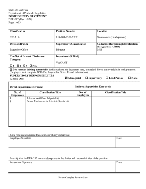 Fillable Online Position Duty Statement. DPR-217 Position Duty ...