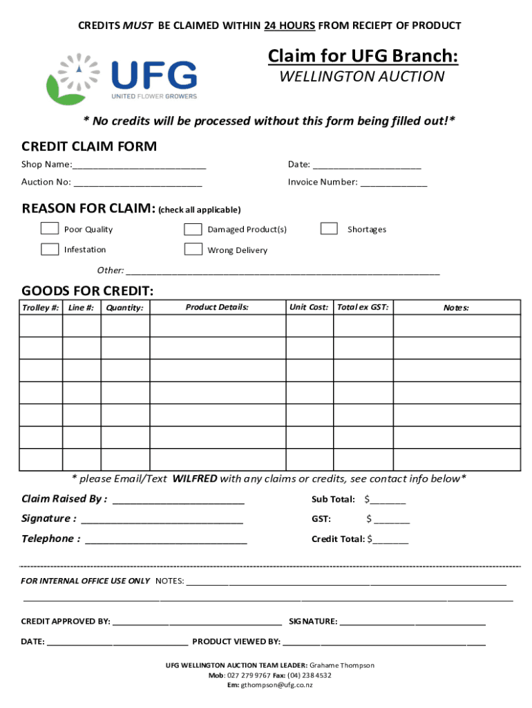 Fillable Online Fillable Online CREDITS MUST BE CLAIMED WITHIN 24 HOURS FROM RECIEPT OF ... Fax ...