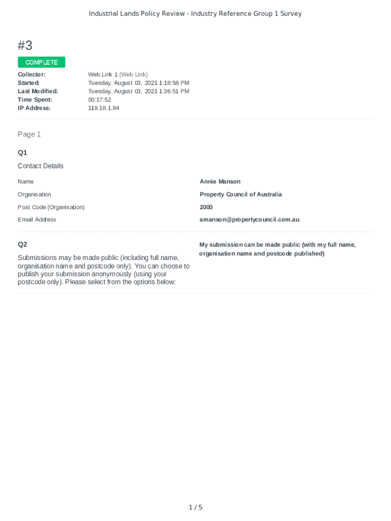 Fillable Online I ndust ri al L ands Pol i c y R ev i ew - Subm i ssi ...