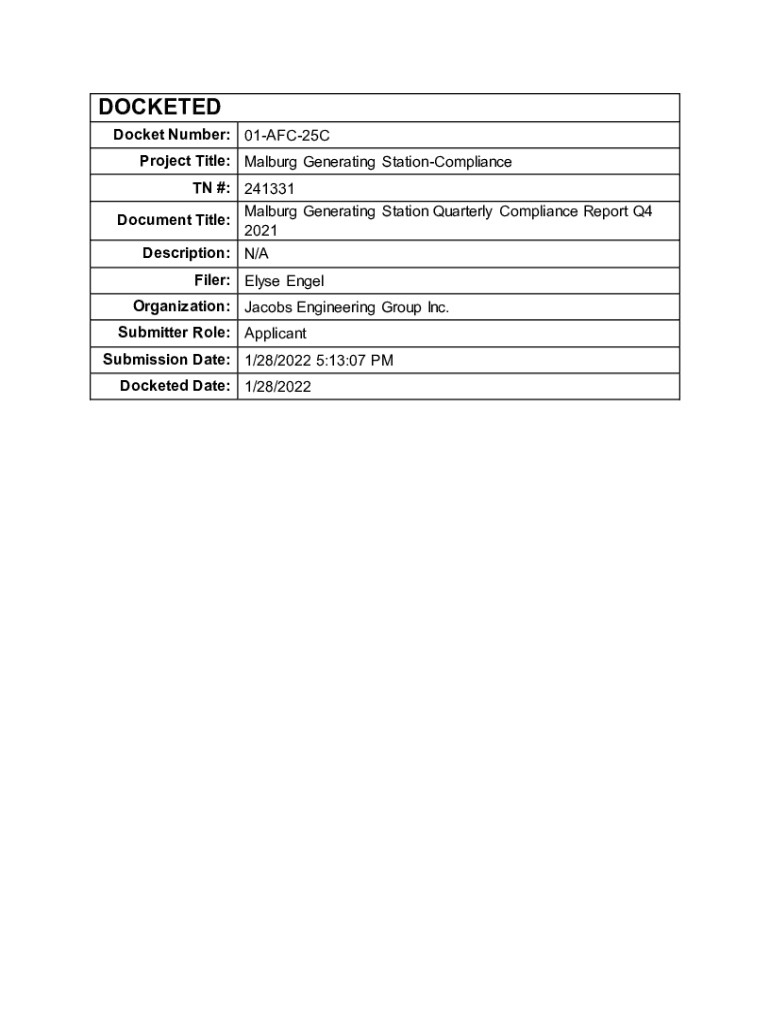 Fillable Online Project Title: Malburg Generating Station-Compliance Fax Email Print - pdfFiller
