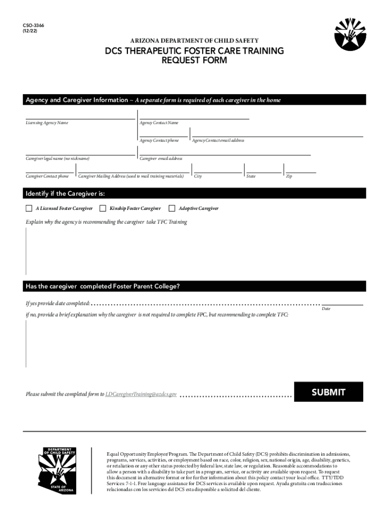Fillable Online DCS THERAPEUTIC FOSTER CARE TRAINING REQUEST FORM ... Fax Email Print - pdfFiller