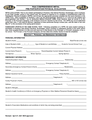 Fillable Online COMPREHENSIVE INITIAL PRE-PARTICIPATION PHYSICAL ...