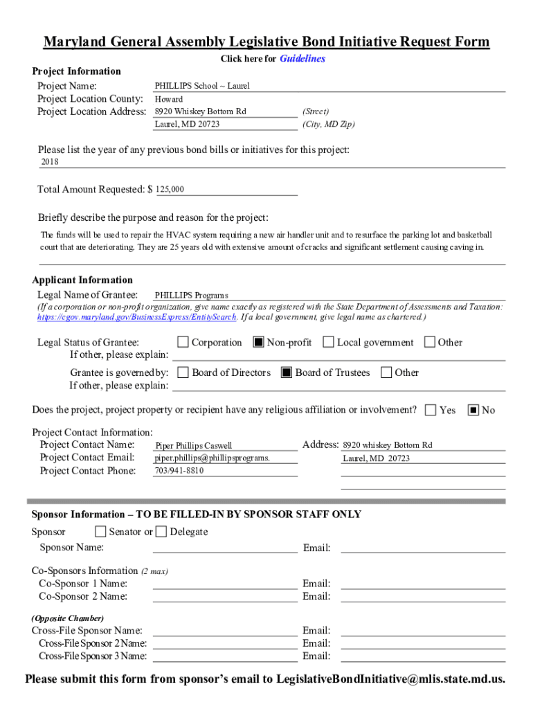 Fillable Online Legislative Bond Initiative Request Form. Legislative ...
