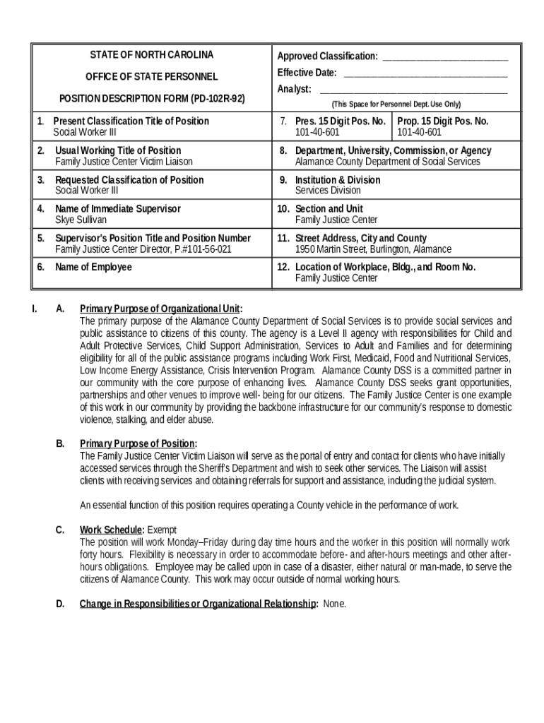 POSITION DESCRIPTION (PD-102R-89) APPROVED CLASSIFICATION Doc Template ...