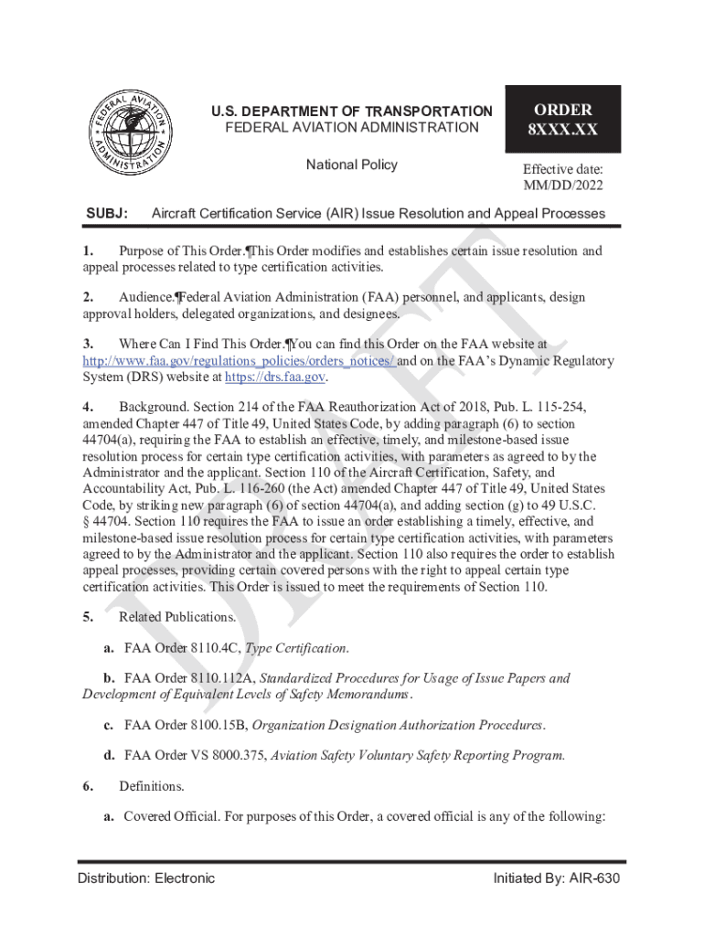 Fillable Online FAA Short Order Template. Subject of order Fax Email ...