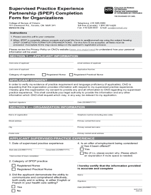 Fillable Online Supervised Practice Experience Partnership Completion ...