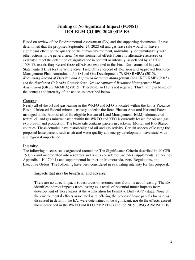 Fillable Online Finding of No Significant Impact (FONSI) DOI-BLM-CO-050 ...