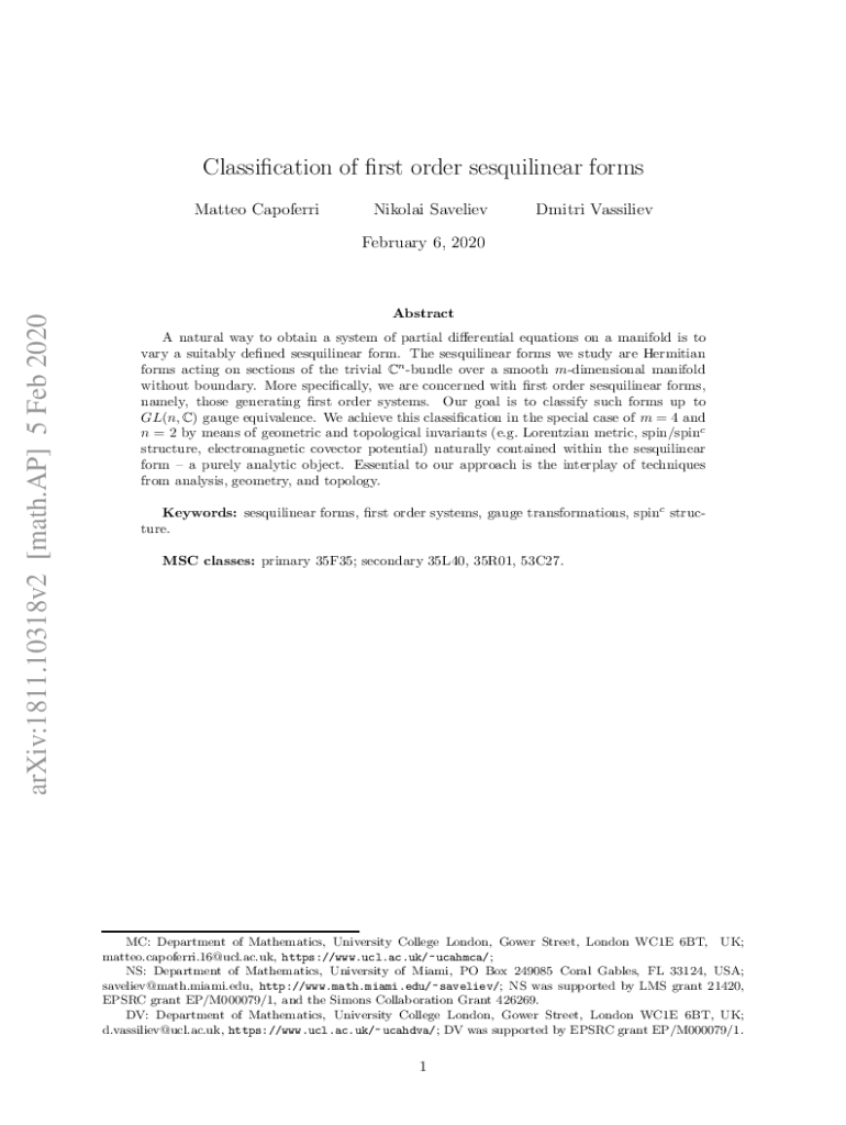Fillable Online Classification of first order sesquilinear forms - arXiv Fax Email Print - pdfFiller