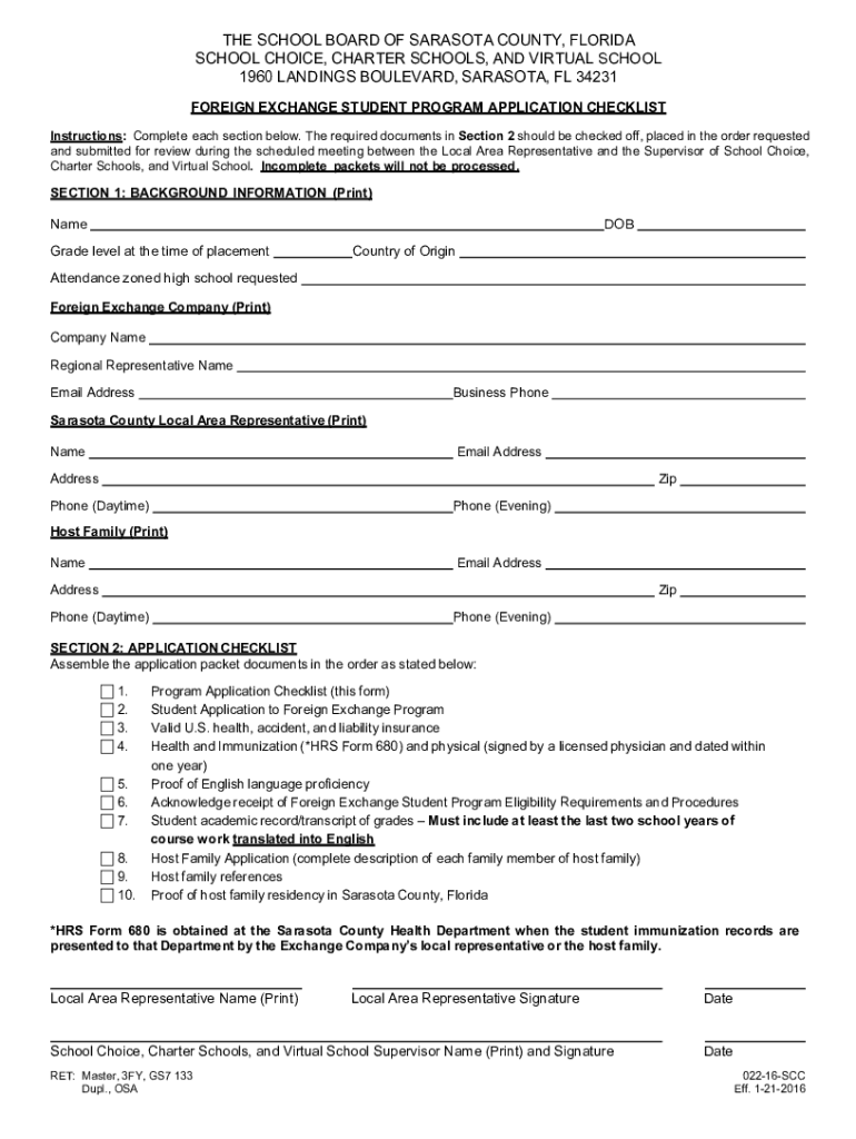 Fillable Online 022-16-SCC Foreign Exchange Student Program Application ...